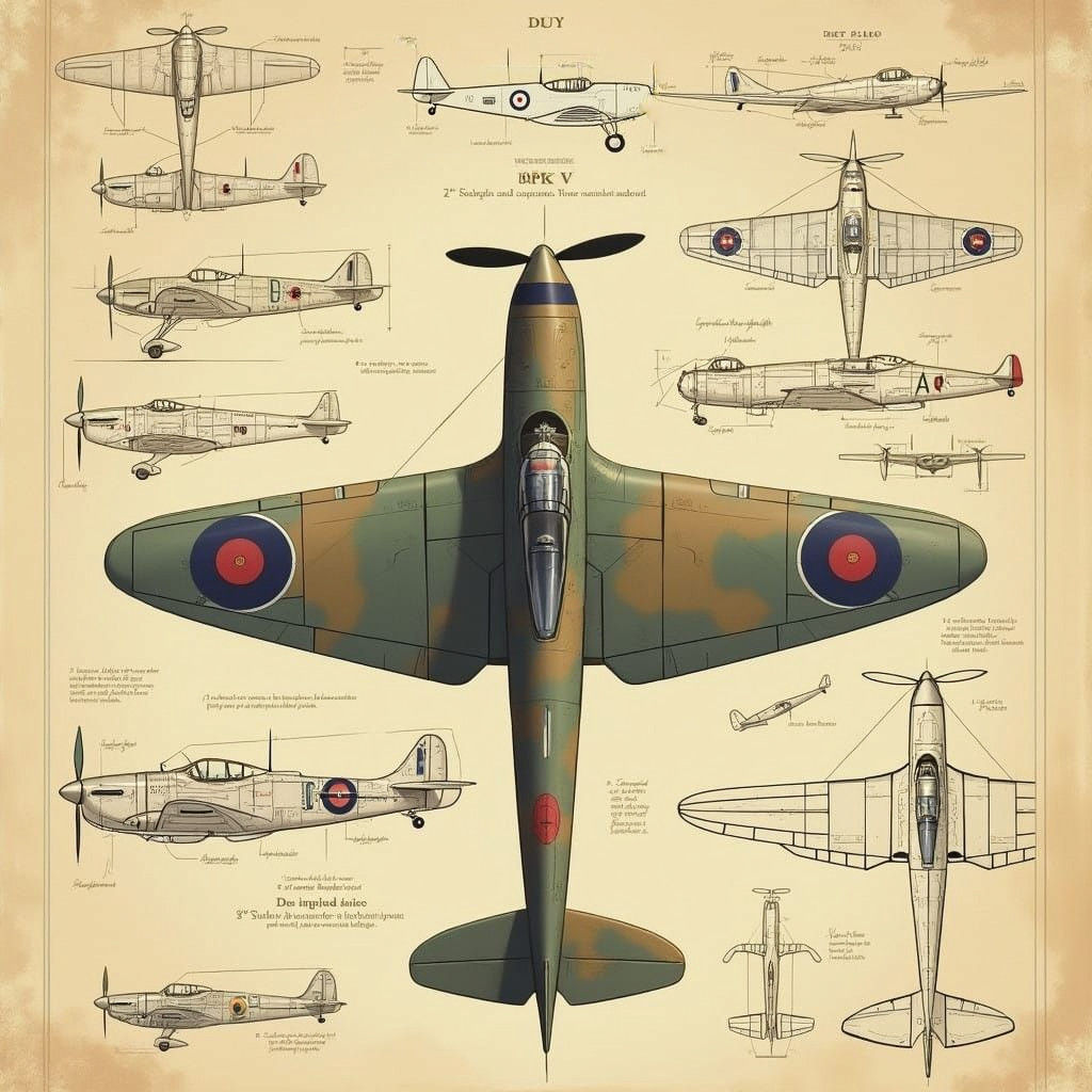 spitfire mk V airplane blueprints - Vintage Spitfire MK V Ai...