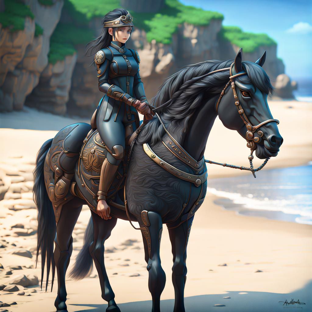 a beautiful ;blackhorse ;on a beach ;by automata ;8k resolution ...