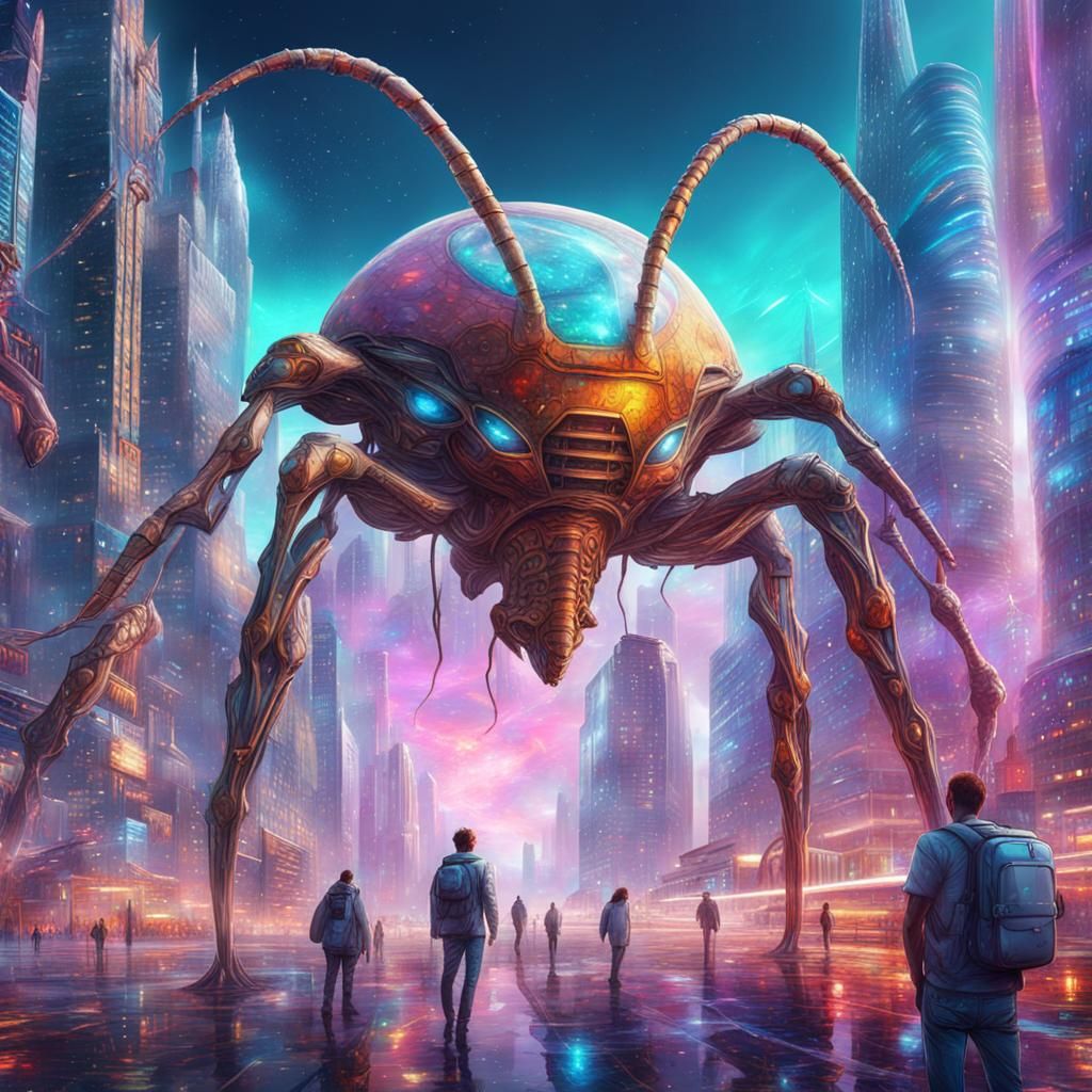 Huge space insect smashing futuristic city - AI Generated Artwork ...
