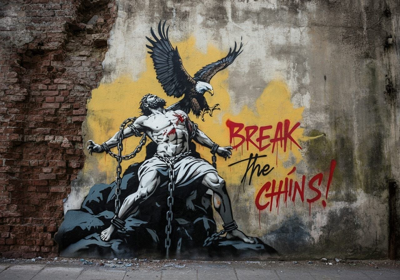 Break the chains! - Bound Prometheus in Gritty Urban Art
