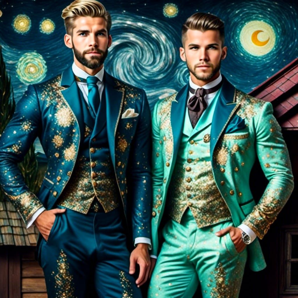Handsome male couple on a starry night - AI Generated Artwork ...