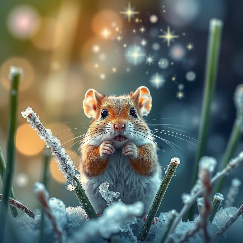Startled Mouse - Galactic Garden Mouse in Cosmic Dance