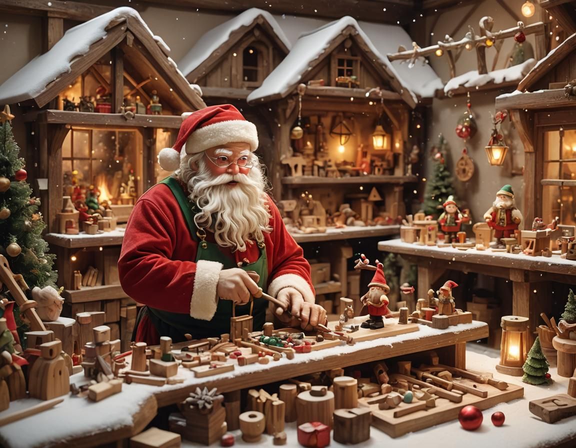 Santa’s workshop - A Whimsical Christmas Scene of Santa's Wo...