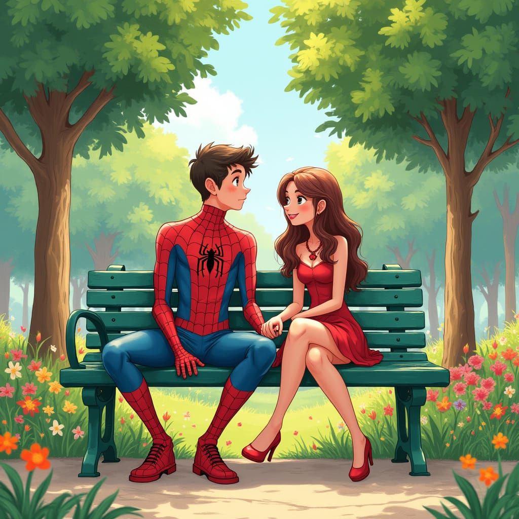 Peter Parker and Wanda Maximoff - Whimsical Illustration of ...