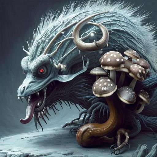 Dark Sinister Fantasy Mushroom Monster with eyes, mouth and limbs ...