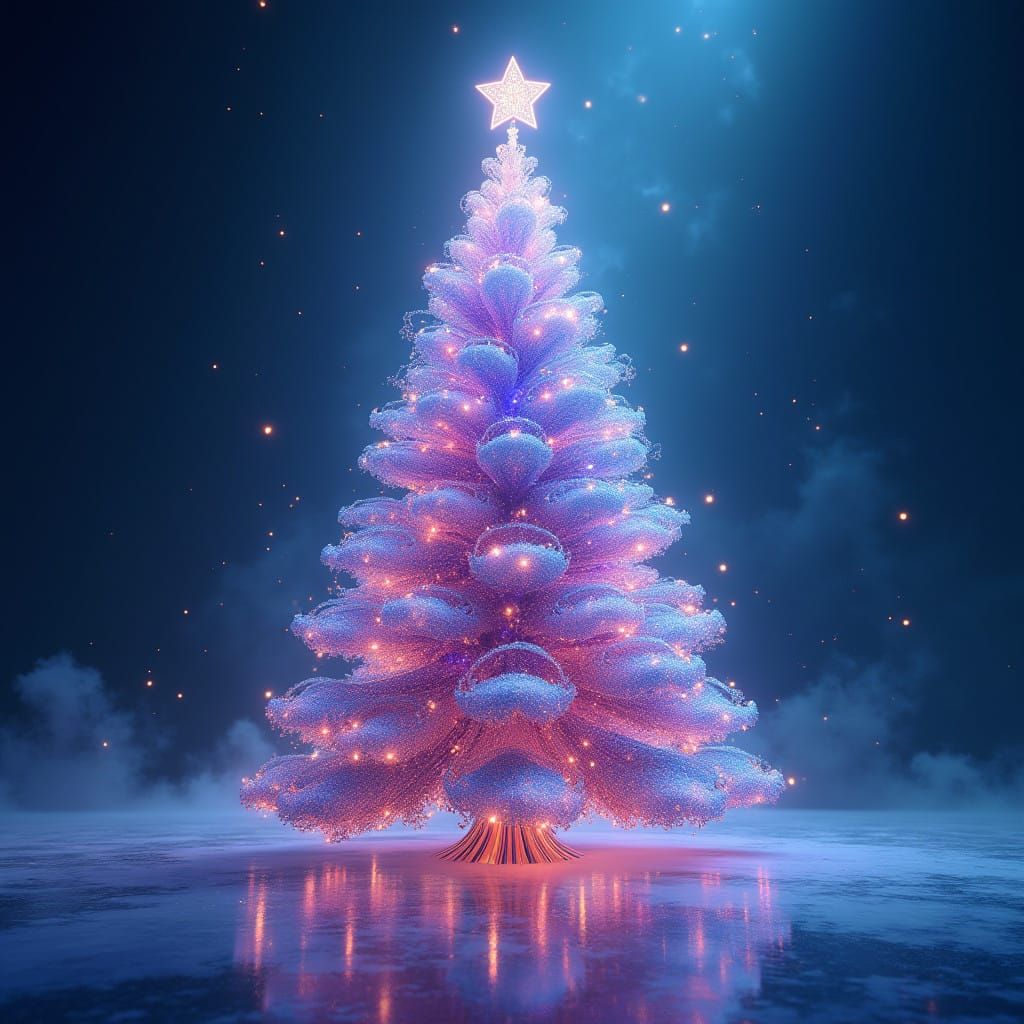 Surreal 4D Christmas Tree in Cyberpunk Futurism St... - AI Art