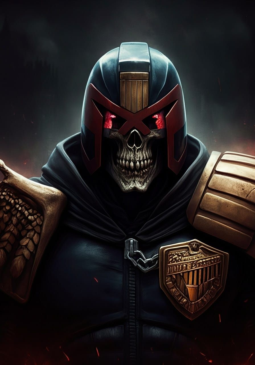 Judge Dredd Confronts Judge Death in a Haunting Hy... - AI Art