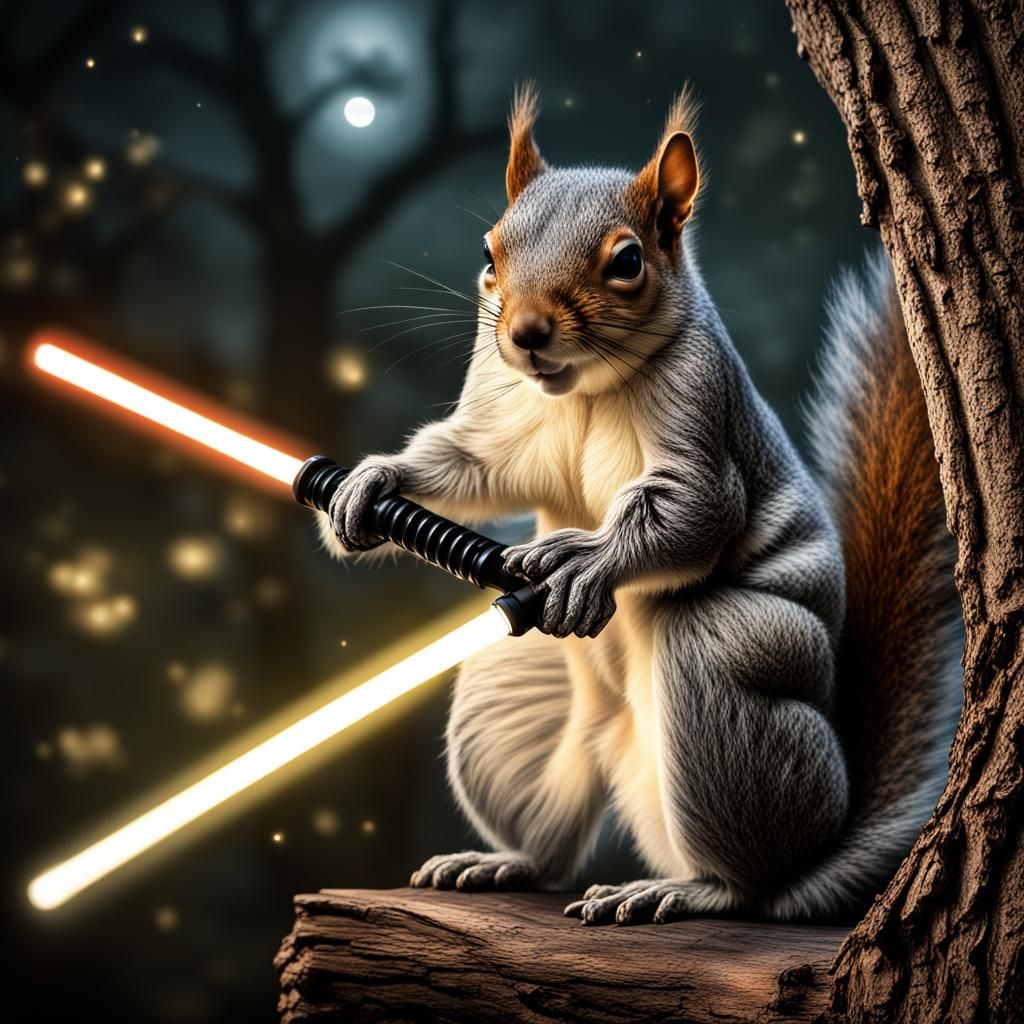 Squirrel Jedi - Hyperrealistic Squirrel Jedi Knight with Lig...