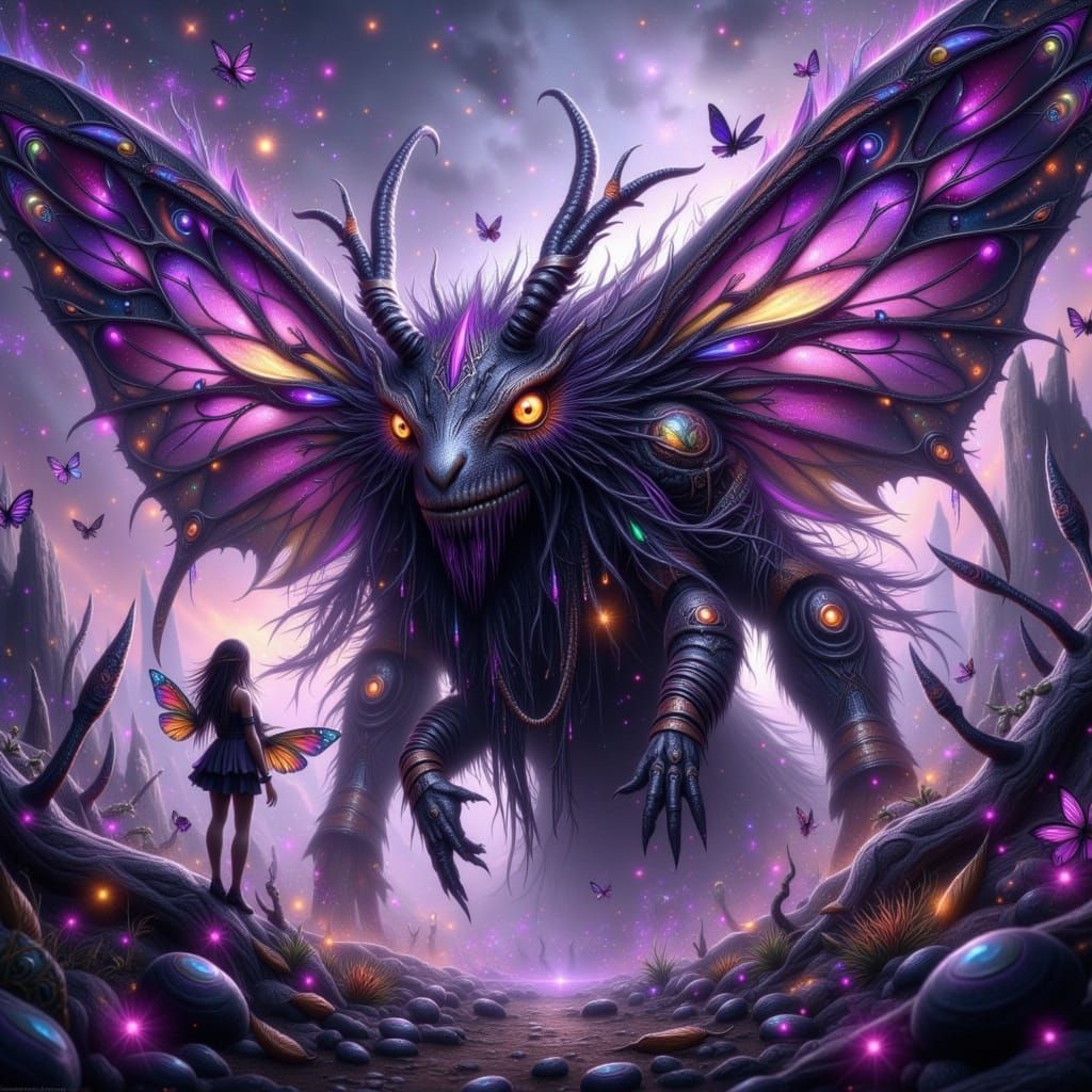 Dark Eerie Butterfly Monster in Cyberpunk Fantasy ... - AI Art