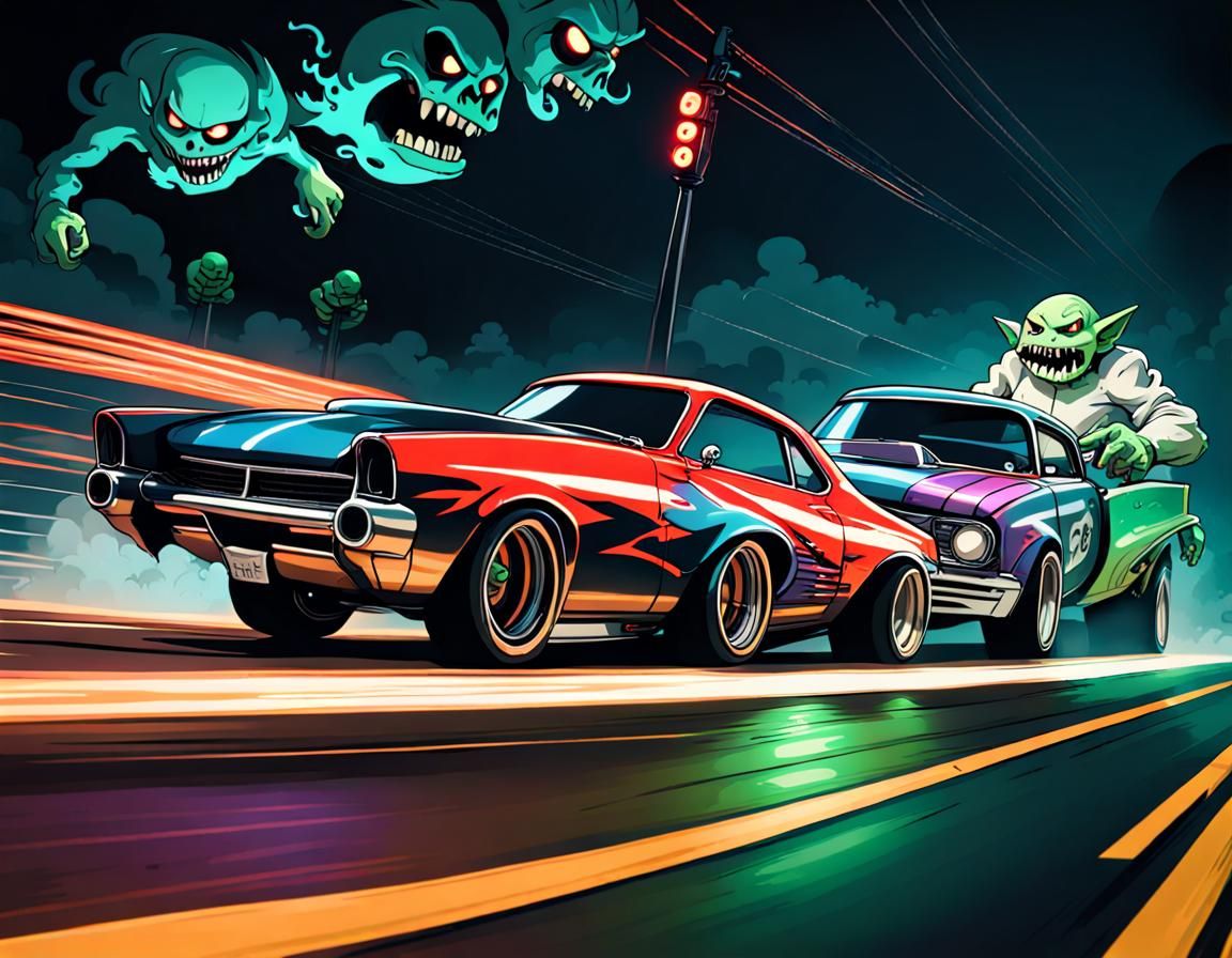 Ghost and Goblins Two cars Drag Racing - AI Generated Artwork ...