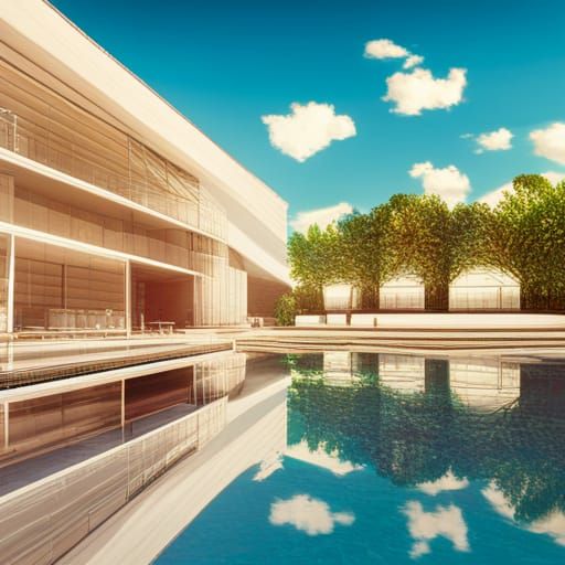 swimming pool, reflection, summer, by artist "anime", Anime Key Visual ...