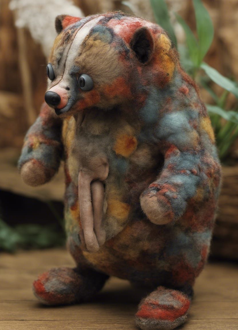 plush fluffy patchwork creature, by 3D textile collage artist ...