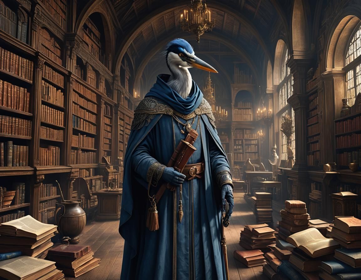 The bookmaster (heron) - AI Generated Artwork - NightCafe Creator