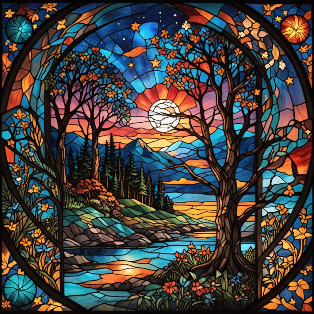 stained glass window - Vibrant Fantasy Stained Glass Window...