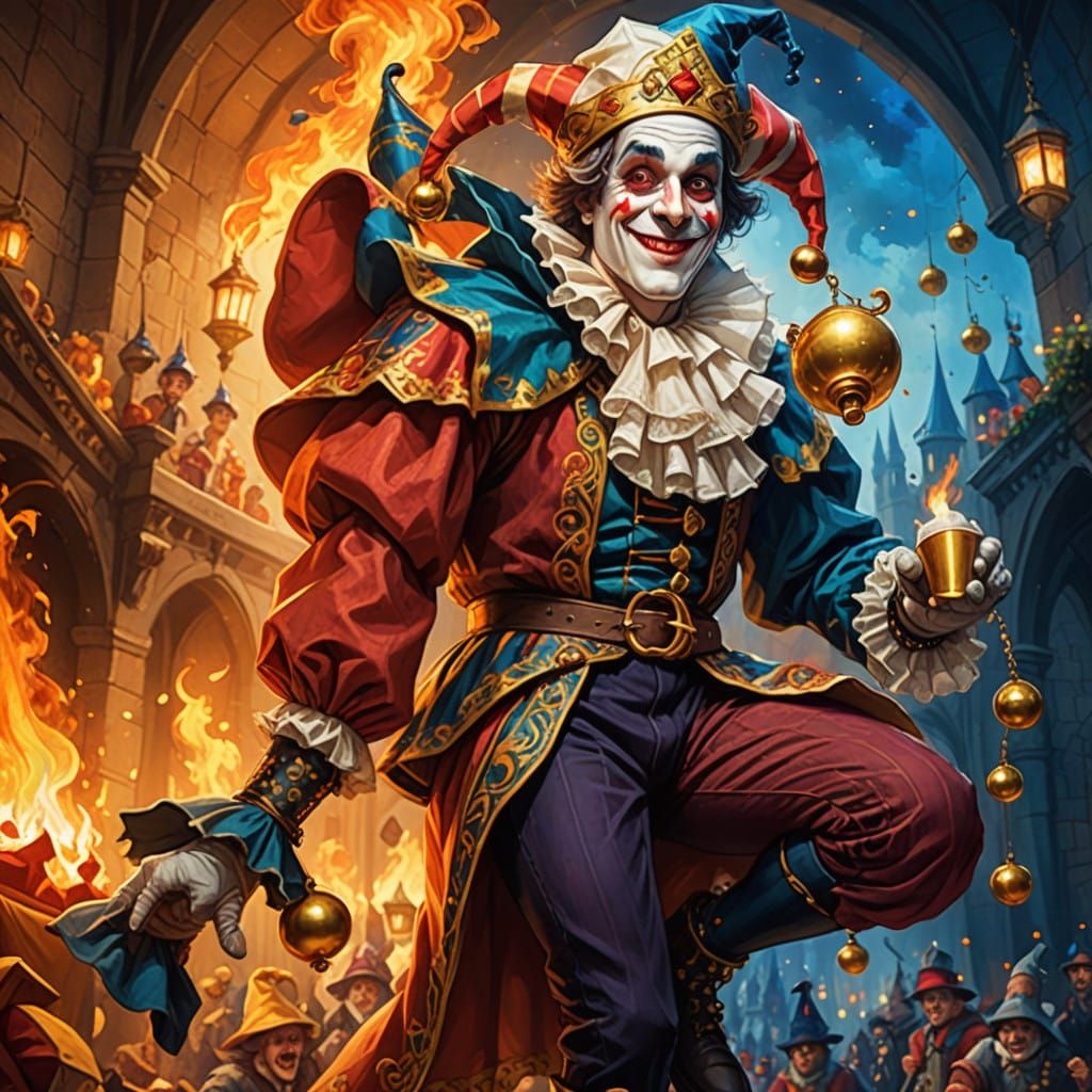 A jester at the king's court, he is small, wears tights, a puffy shirt ...