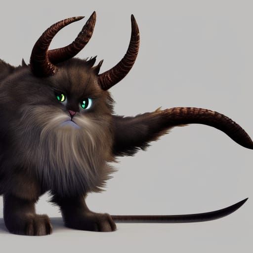 Kindly fluffy monster. horns, tail. Cute. 8k resolution concept art ...