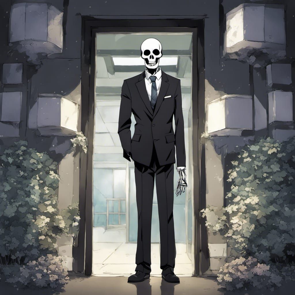 A Skeleton in a suit peering out from darkness - AI Generated Artwork ...