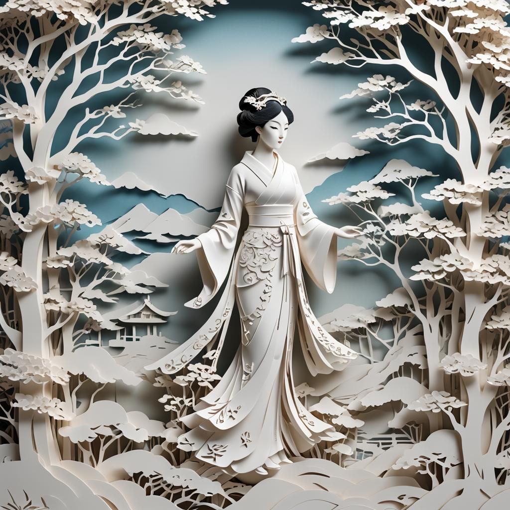 Beautiful Geisha, Kirigami Paper Cut Art - AI Generated Artwork ...