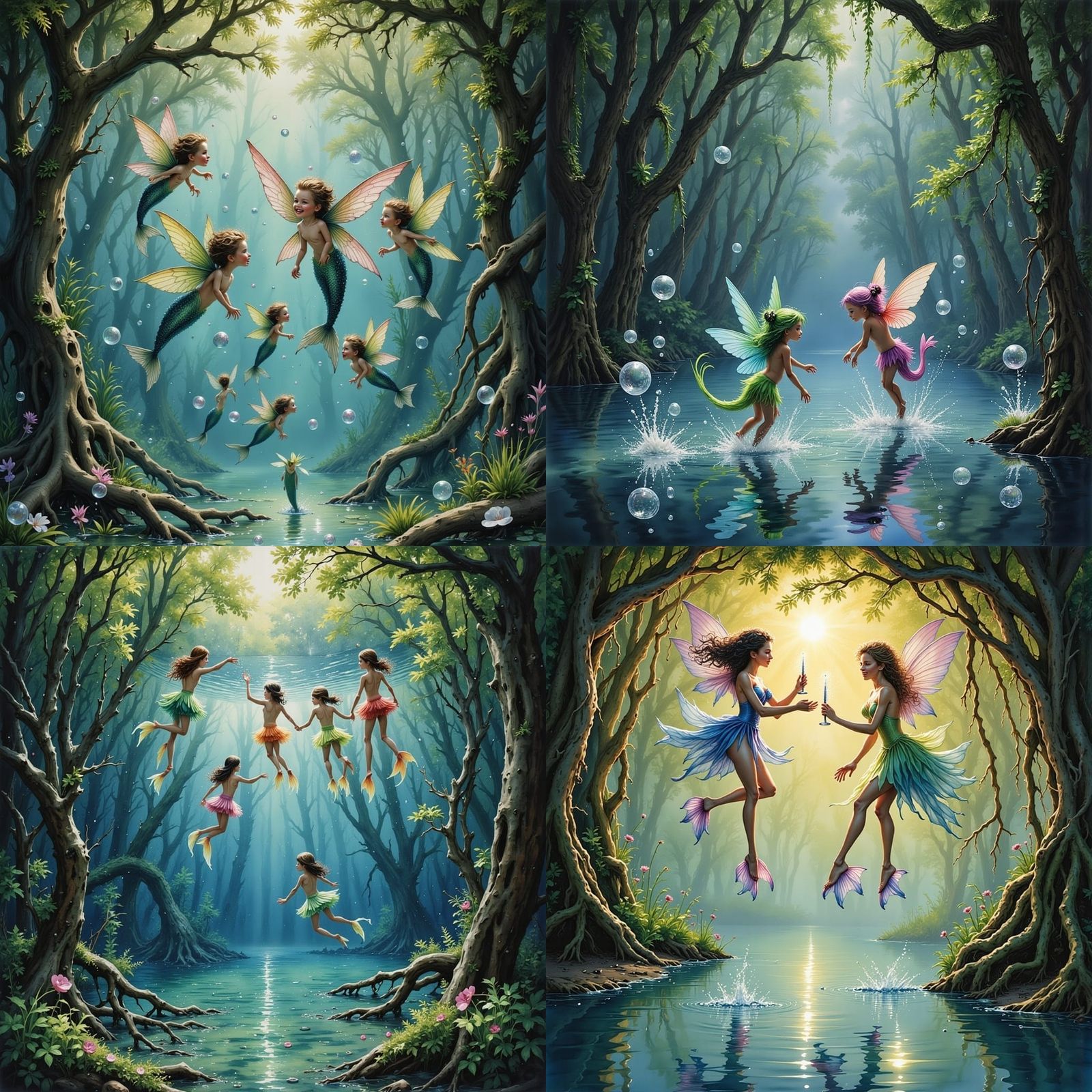 Teenage water nymphs practicing their craft with each other.