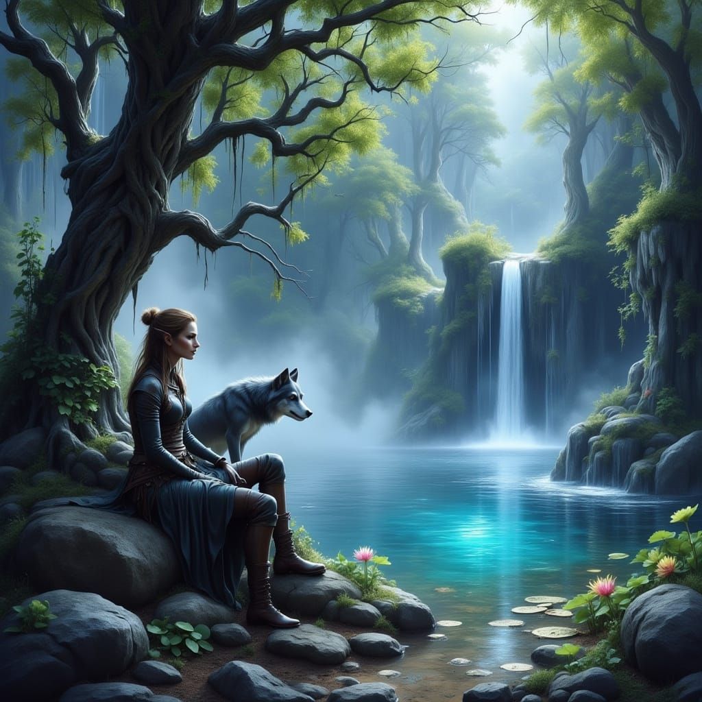An Elf Hunter & Her Wolf Companion - Majestic Elf Hunter in ...