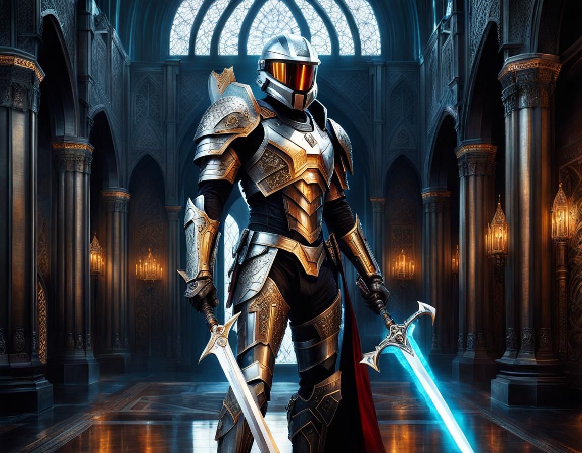 intricately detailed maximalist Medieval Cyberpunk Fantasy by [Karol ...