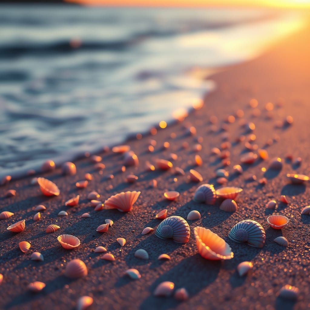 small shells in the beach - Surreal Beachscape with Intricat...