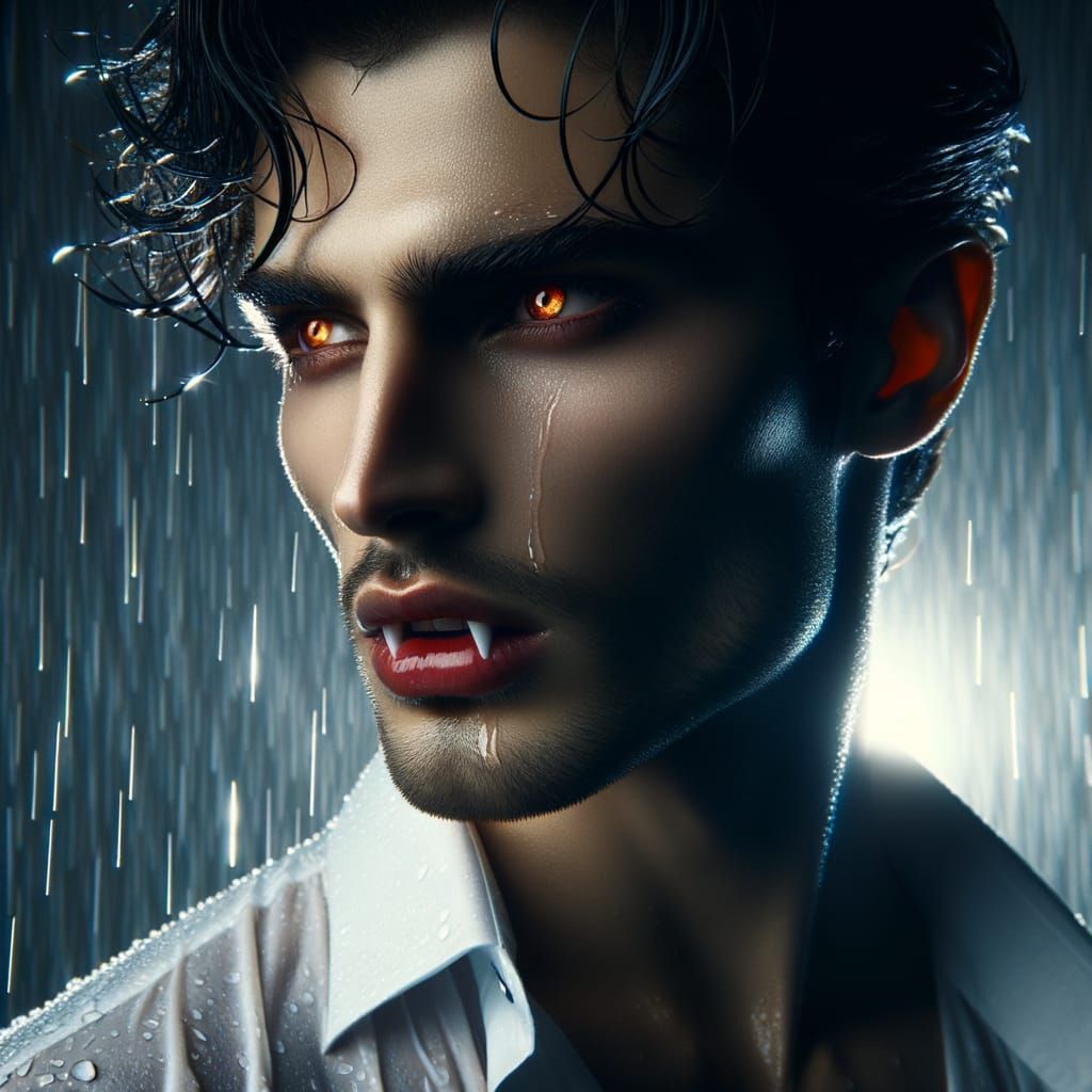 Handsome Vampire Man with Burning Gaze - AI Art
