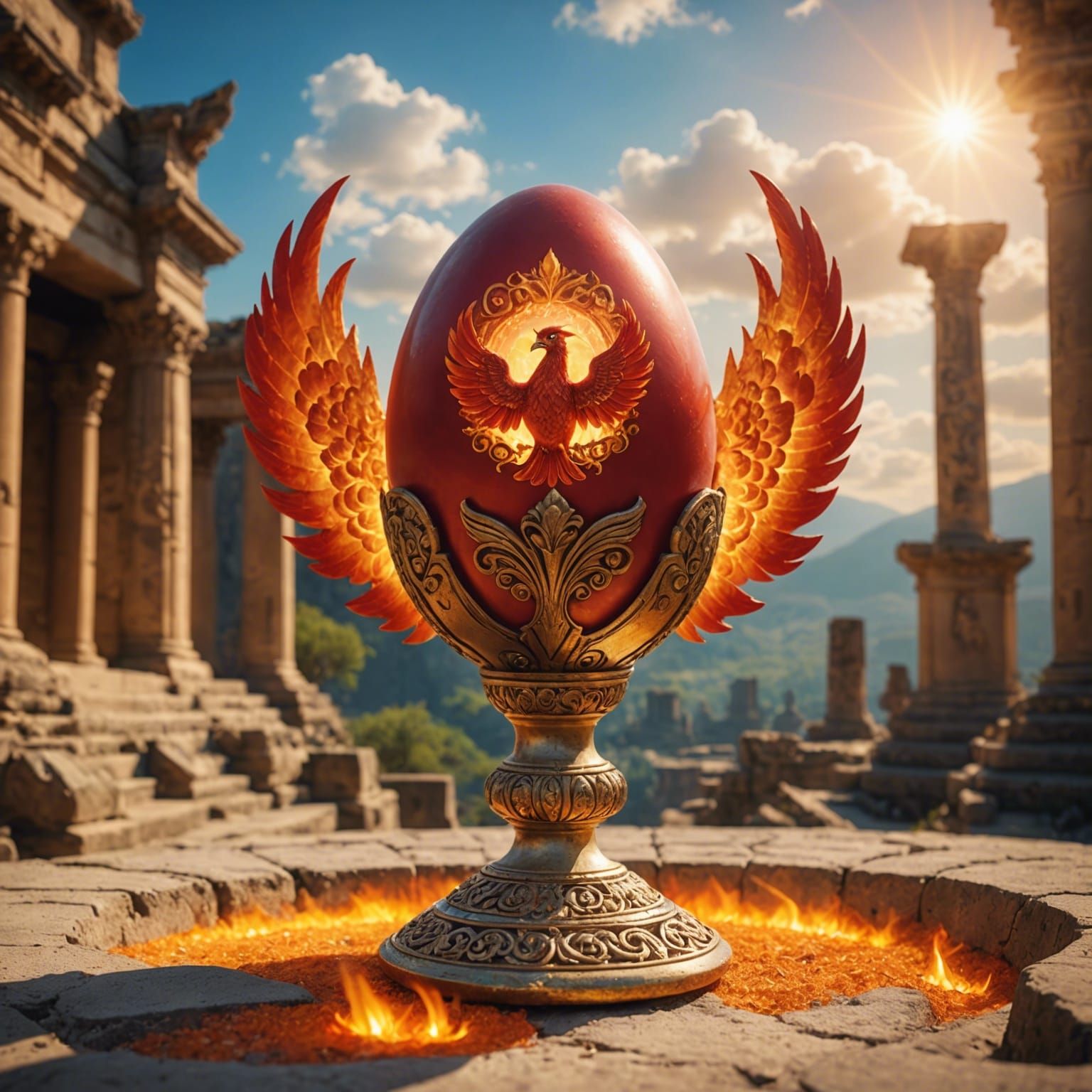 Eternal Rebirth: A Phoenix Egg Amidst Temple Ruins - AI Generated ...