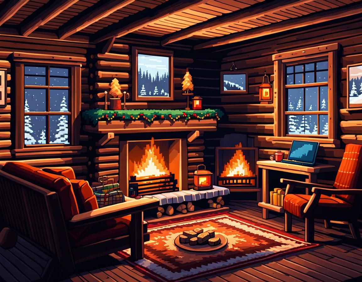 Winter Log Cabin (Pixel Art) - AI Generated Artwork - NightCafe Creator