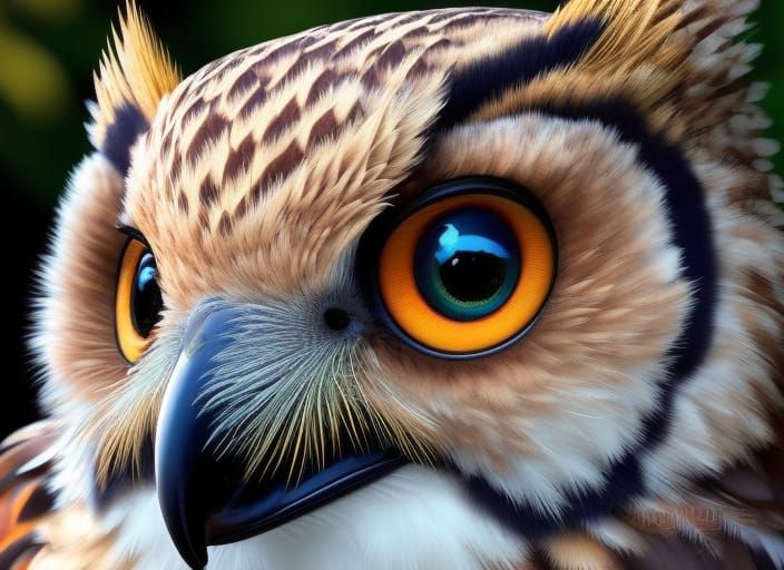 Insanely detailed front view close-up portrait painting of an owl; the ...