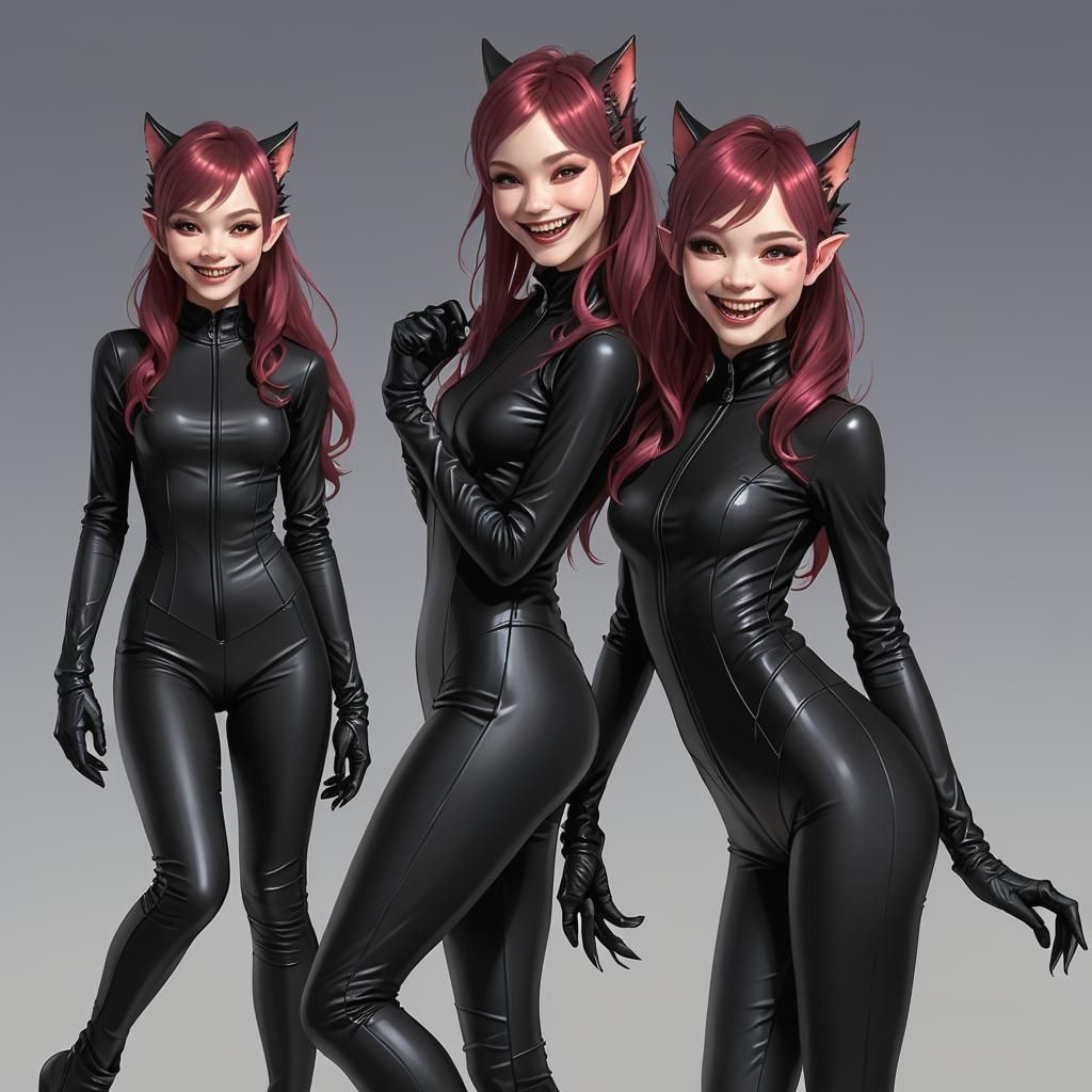 catsuit fae. with fangs. and smiling. no horns. - AI Generated Artwork - NightCafe Creator