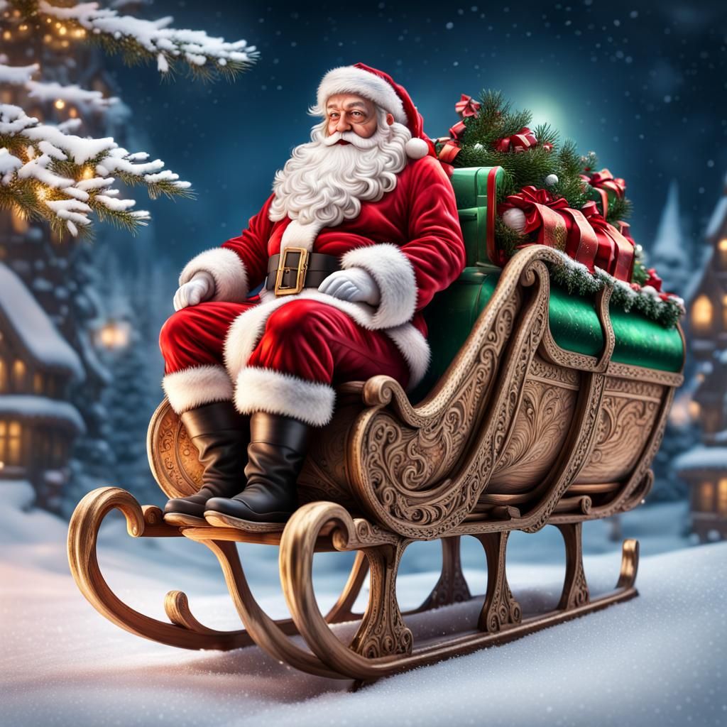 A Very Detailed Beautifully crafted Santa Sled behind 4 Beautiful ...