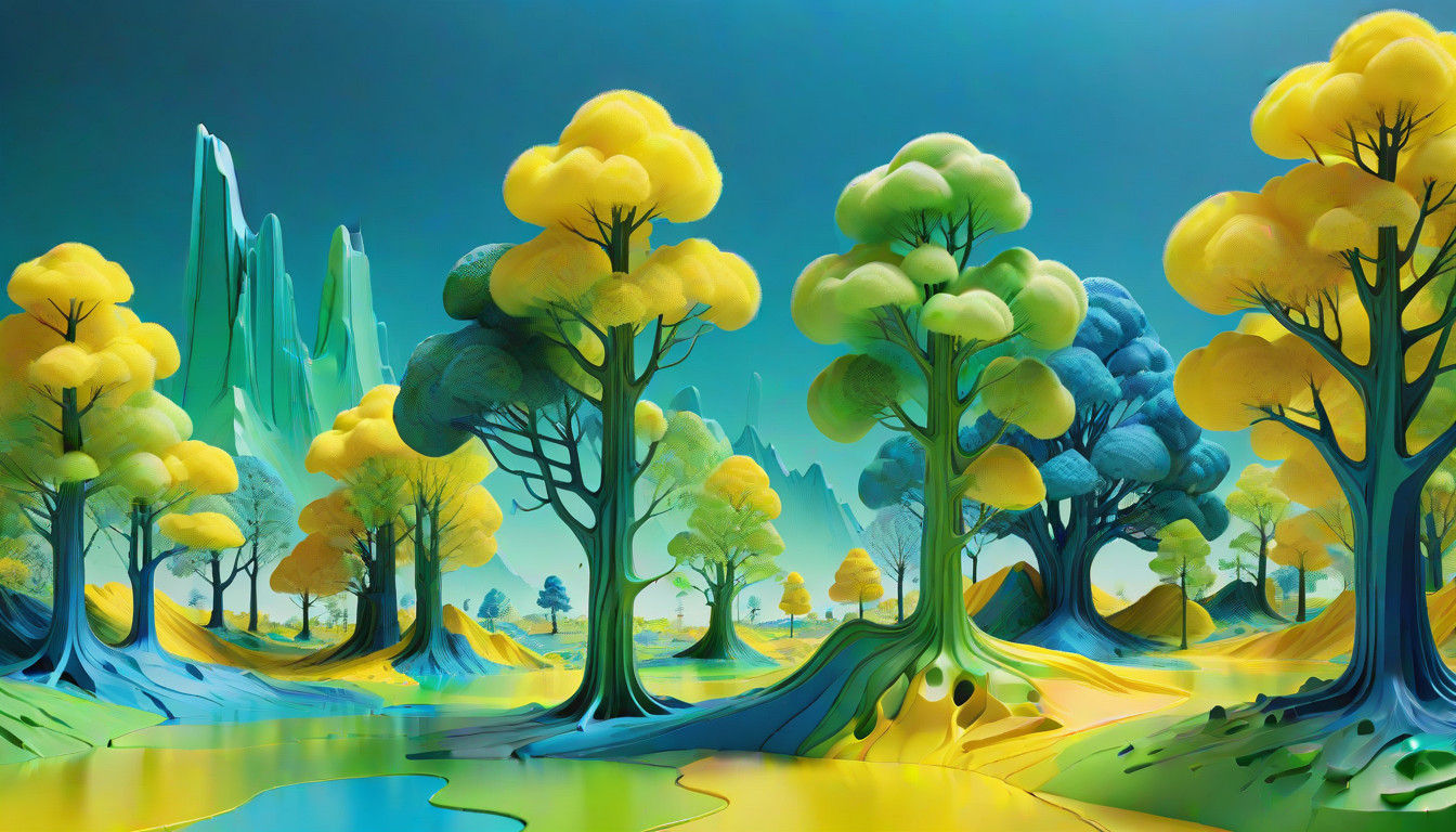 Mathematical Landscape with Non-Linear Trees and V... - AI Art