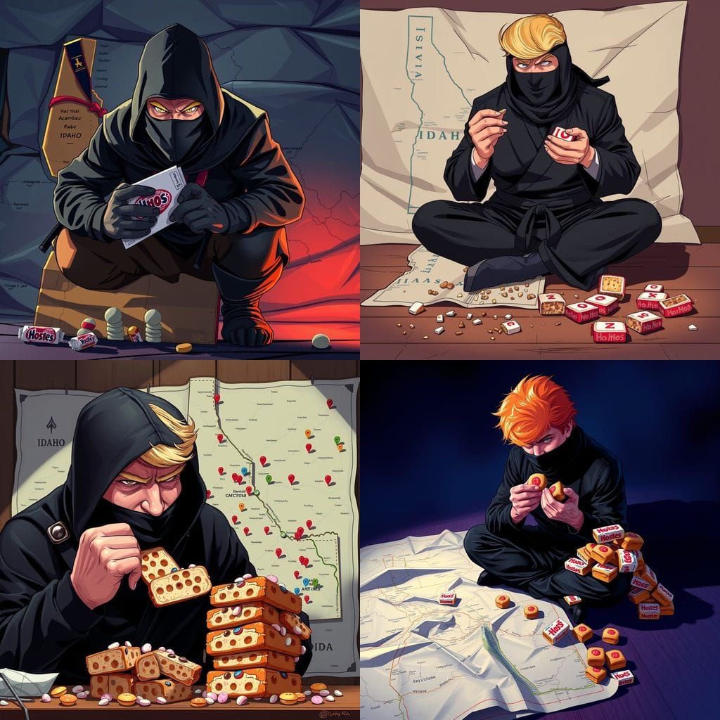 Donald Trump as a Ninja Enjoying Ho Hos in Idaho - AI Art