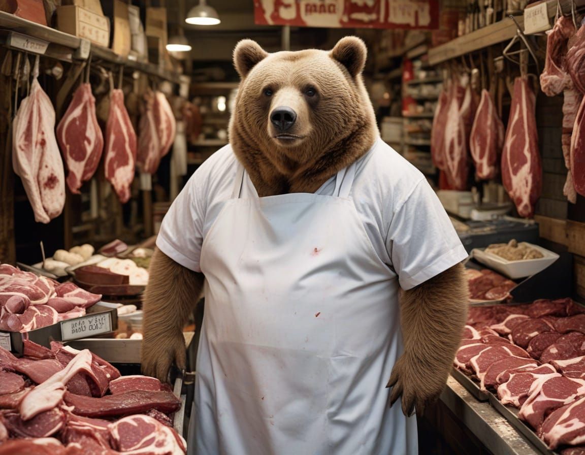 Gritty Nighttime Butcher Scene in a Corner Meat Ma... - AI Art