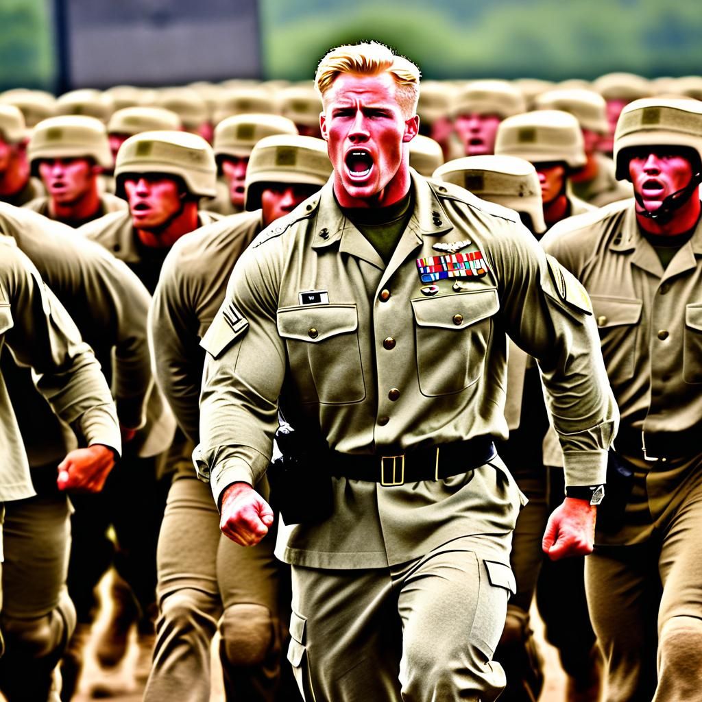 Imagine a burly young blonde haired military sergeant rallying his ...