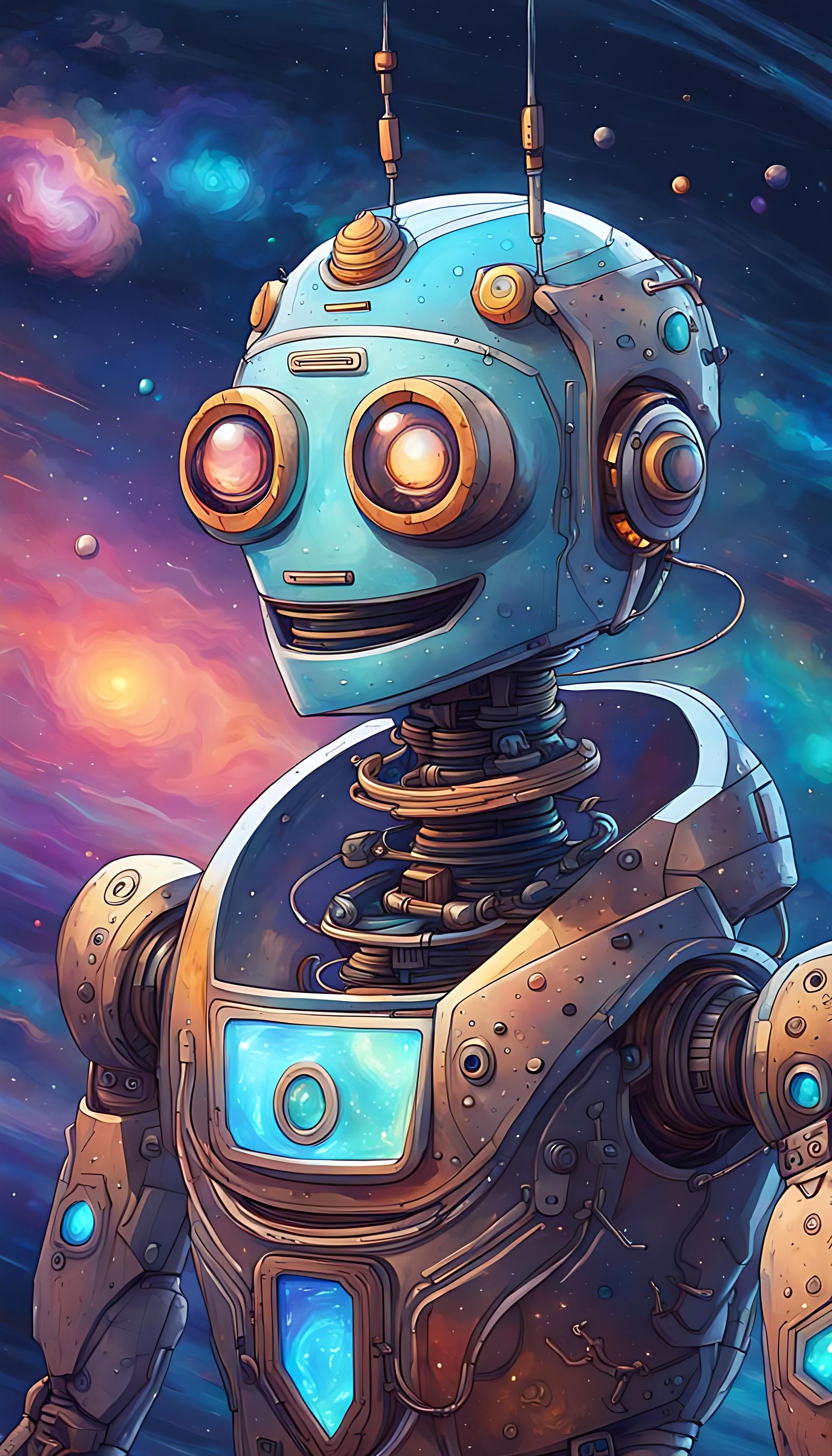 A surprisingly optimistic robot just smiling while drifting alone ...