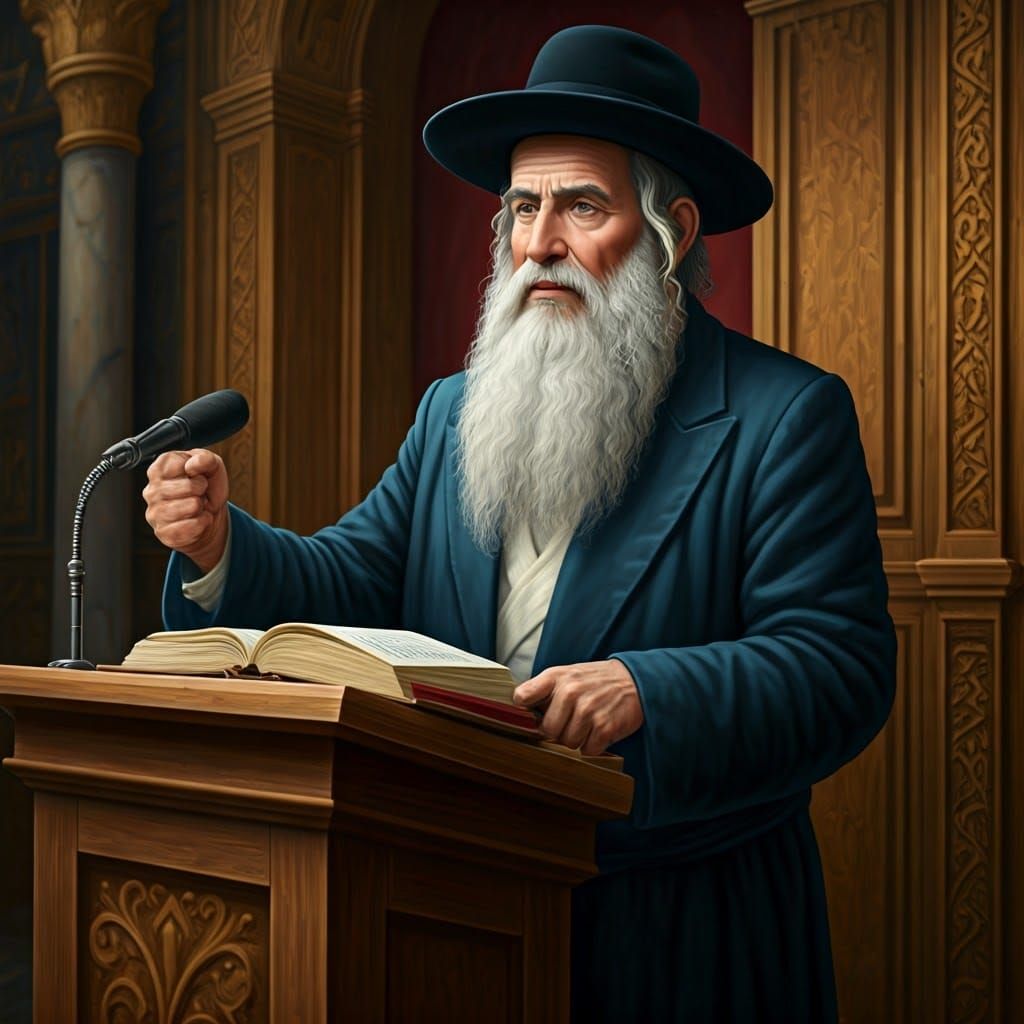 Ancient Rabbi Announces Inside a 100 BC Synagogue - AI Art