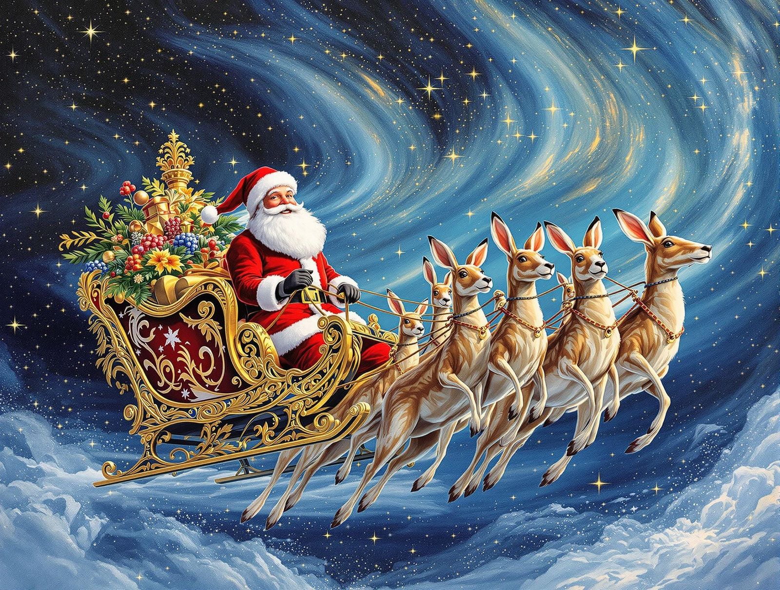 Santa Claus, Flying his sleigh over Australia at Christmas Eve with ...