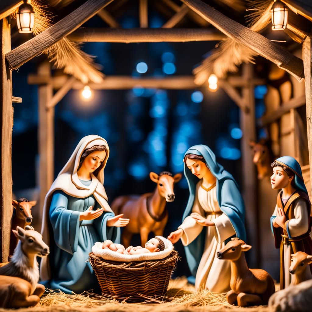 nativity scene in a stable - AI Generated Artwork - NightCafe Creator