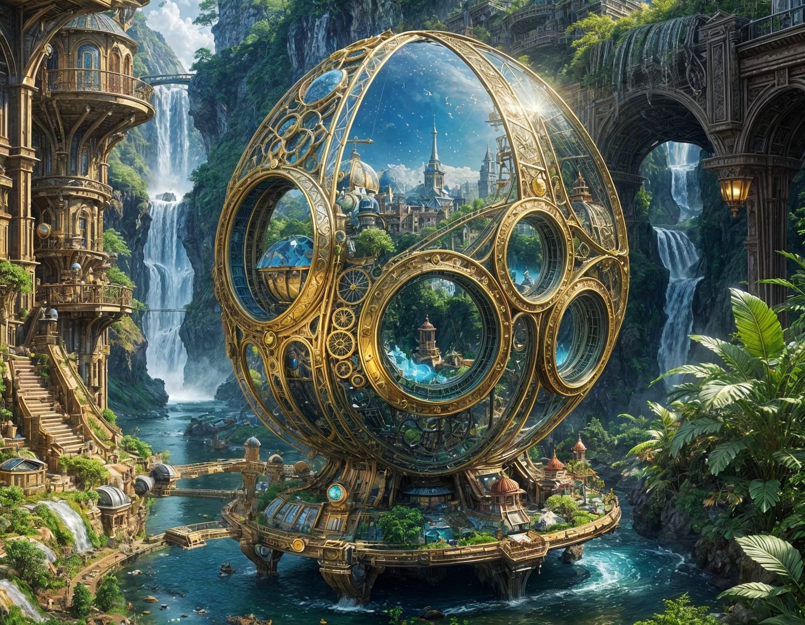 Solarpunk Settlement - Surreal Solarpunk Cityscape with Whim...