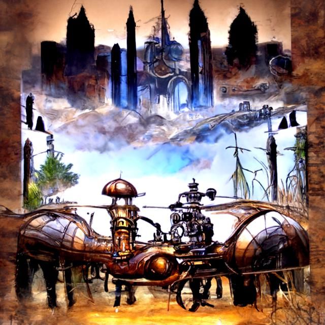 steampunk retrofuturism landscape fantasycore dreamcore comic art auroracore - AI Generated ...