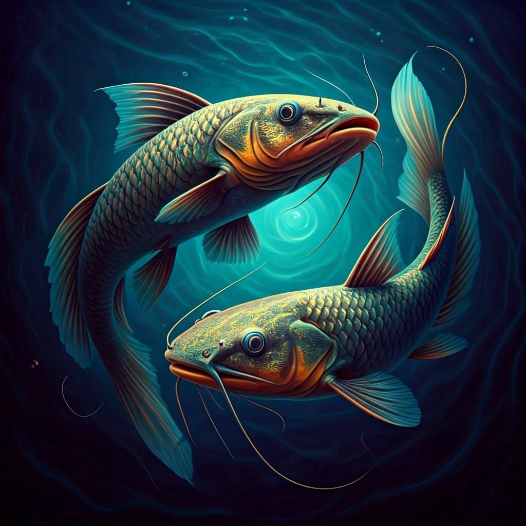 Psychedelic Pisces Zodiac Fish Swim in Vibrant Poo... - AI Art