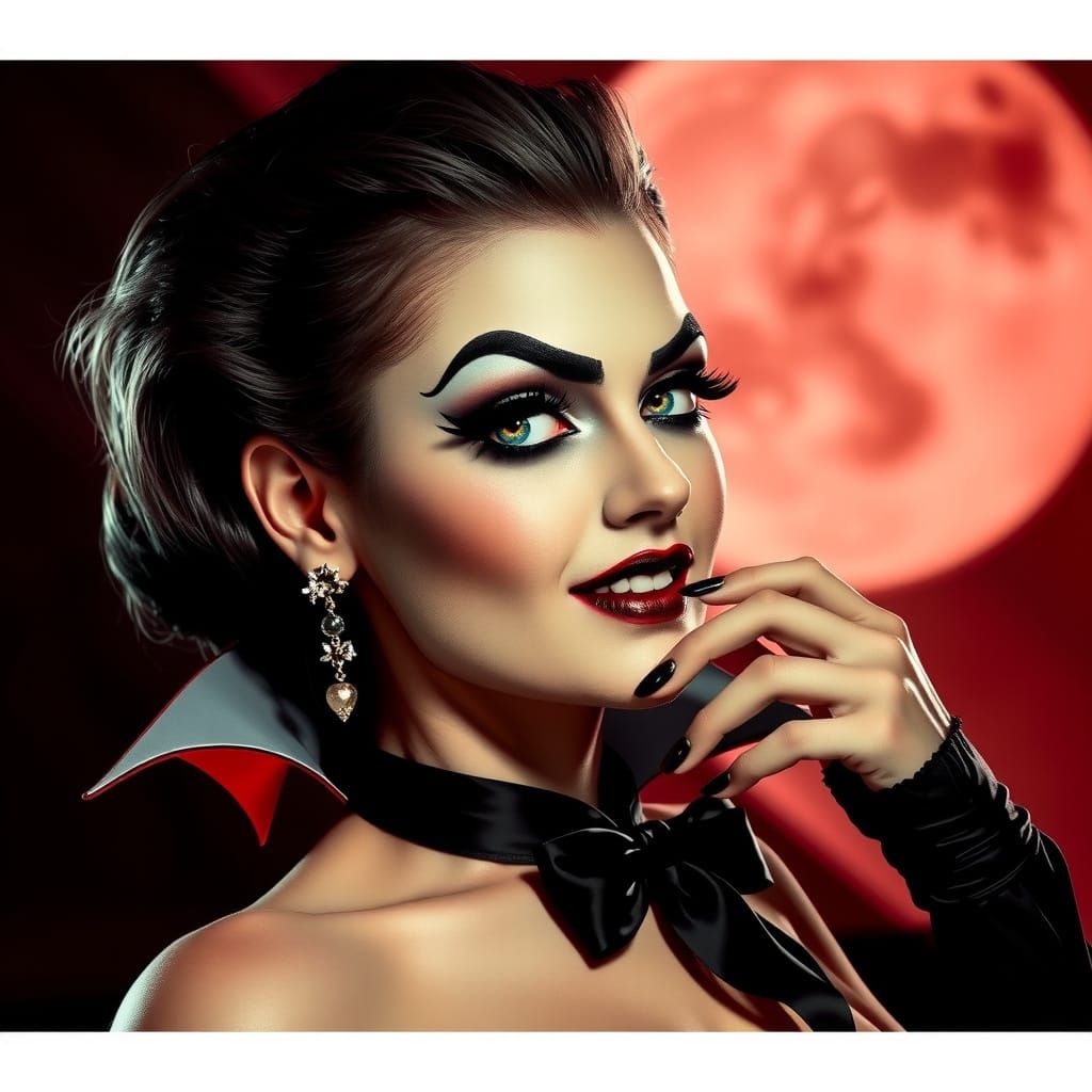 Vampira countess com presas grandes de vampira a mostra, Black tie ...