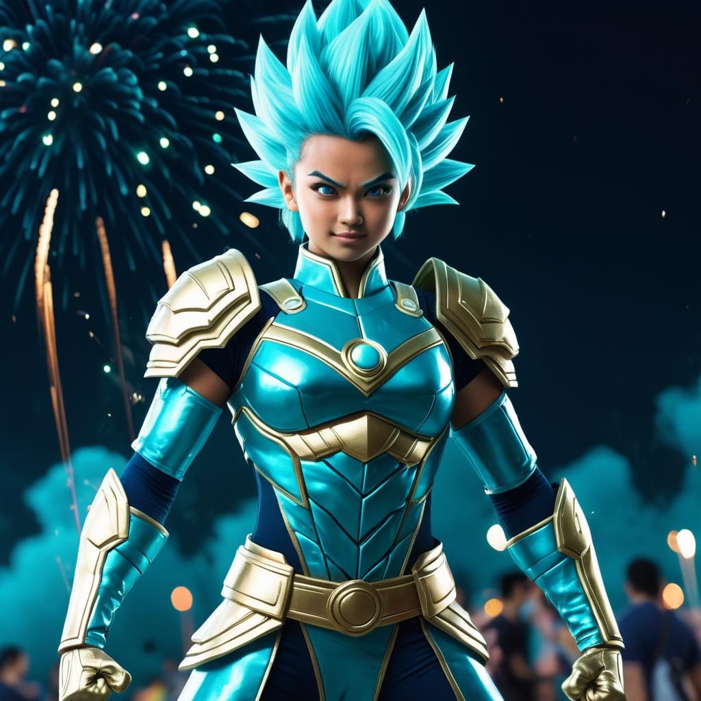 Turquoise Saiyan Heroine - AI Generated Artwork - NightCafe Creator