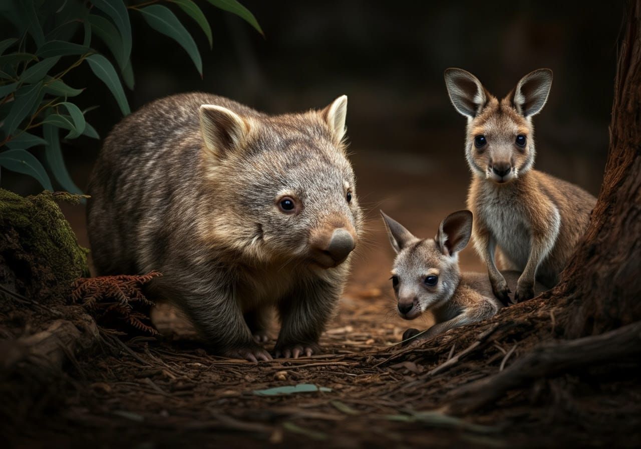 Cute Marsupials Play in Eucalyptus Glen - AI Art