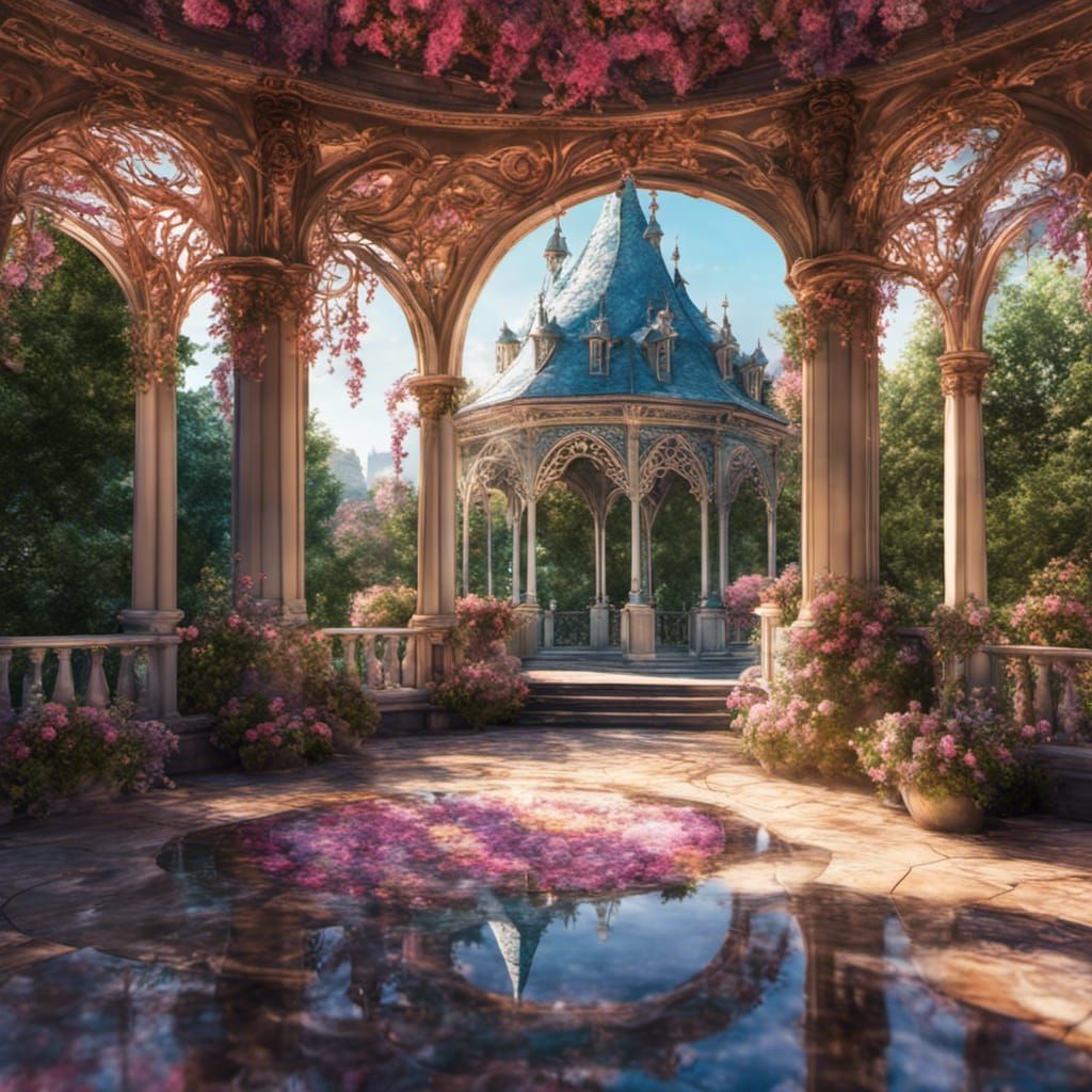Fantasy gazebos and flowers - AI Generated Artwork - NightCafe Creator