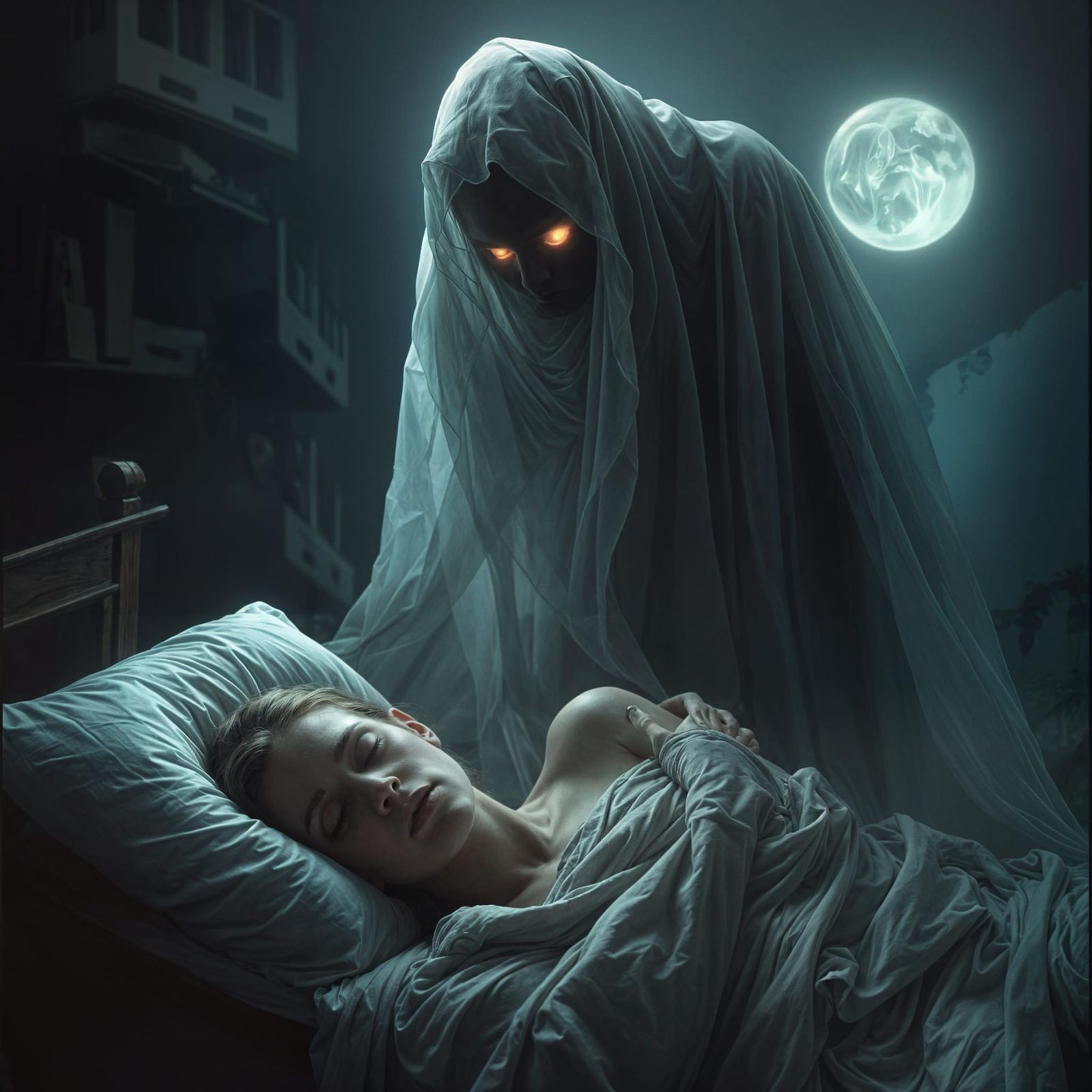 Ethereal Specter Lingers Over a Slumbering Form - AI Art