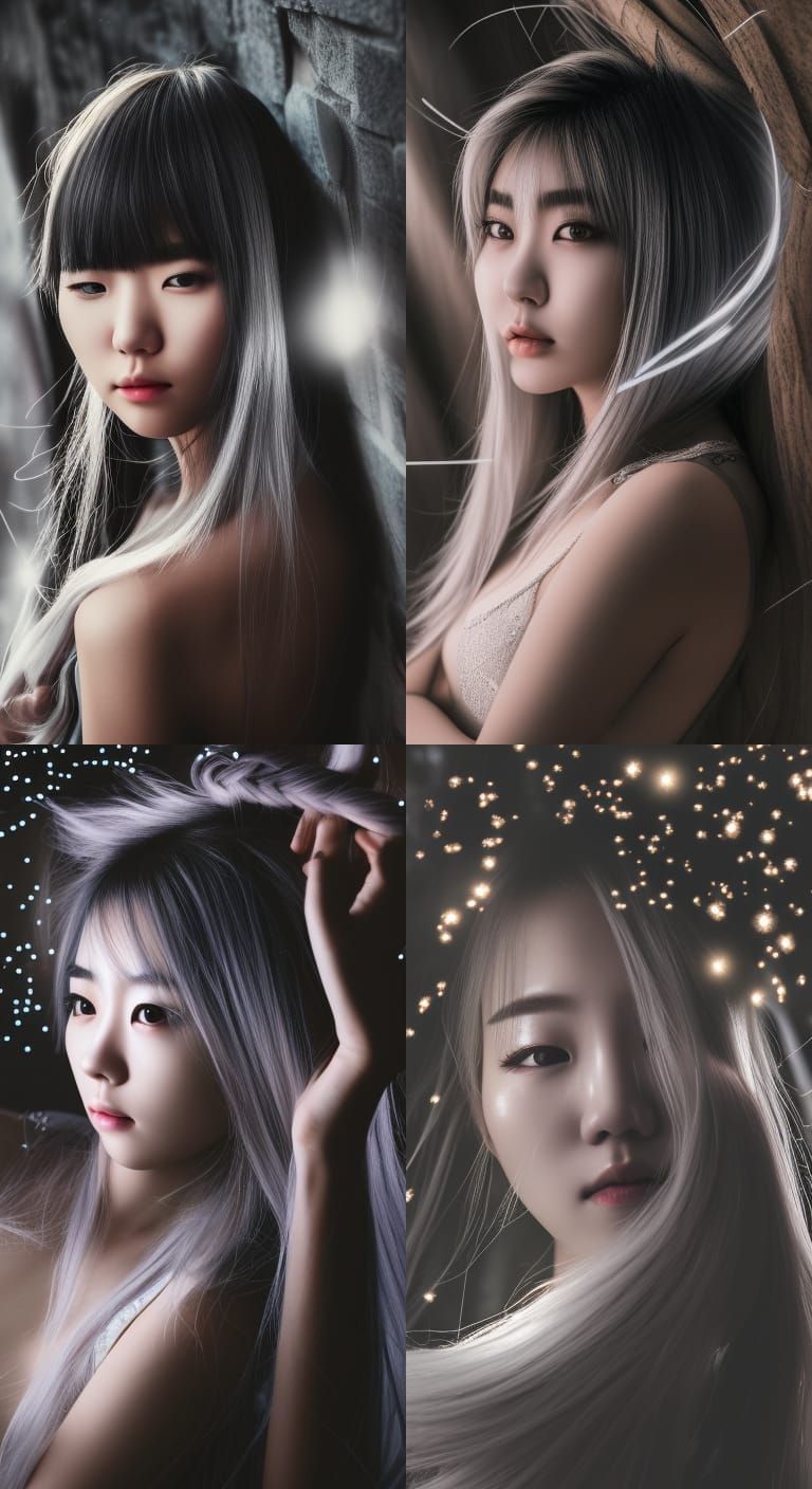 22-year-old Korean girl silver hair using magic, Midnight Aura, ultra detailed artistic ...