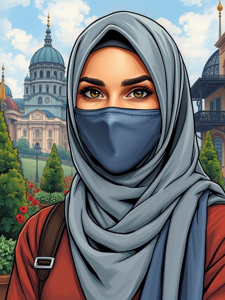 Hijabi 🧕 🌸 🌿 💚 - Modest City Goddess in Comic Book Styl...